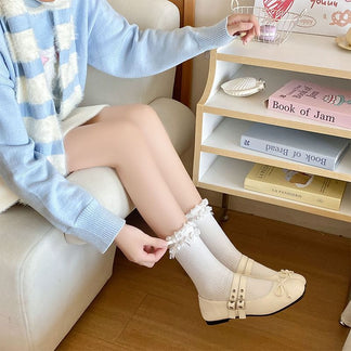 Bow Ruffle Trim Ribbed Socks – KawaiiMoriStore