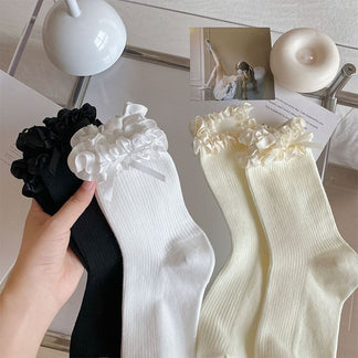 Bow Ruffle Trim Ribbed Socks – KawaiiMoriStore