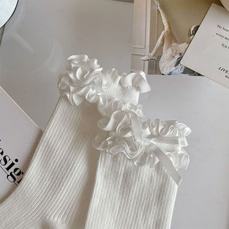 Bow Ruffle Trim Ribbed Socks – KawaiiMoriStore