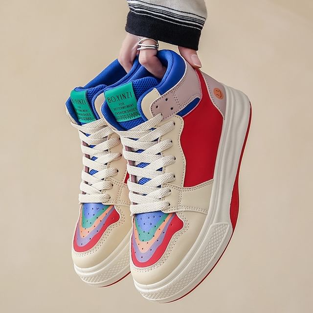 Color Block High Top Sneakers – KawaiiMoriStore