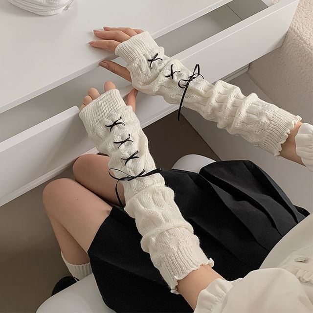 Ribbon Accent Knit Arm Sleeves – KawaiiMoriStore