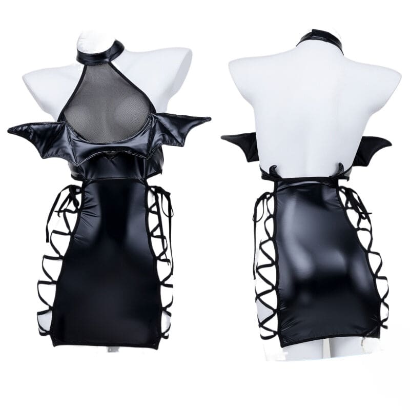 Black Lace Up Vampire Rose Wings Dress ON904 – KawaiiMoriStore