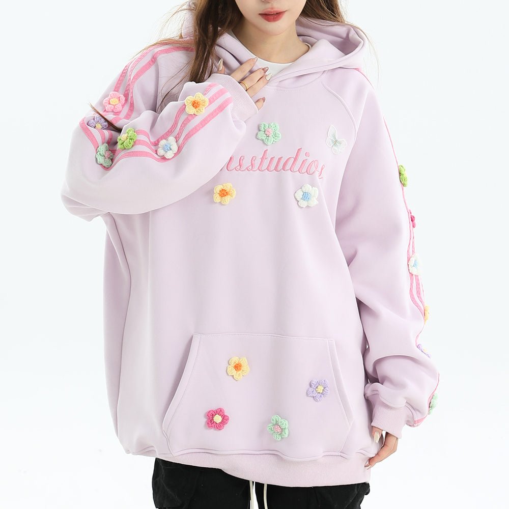 Blokette Aesthetic Floral Embroidery Hoodie – KawaiiMoriStore