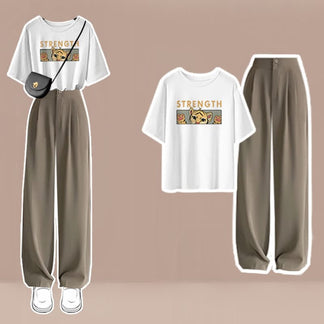 Cartoon Print T-Shirt High Waist Wide Leg Pants – KawaiiMoriStore