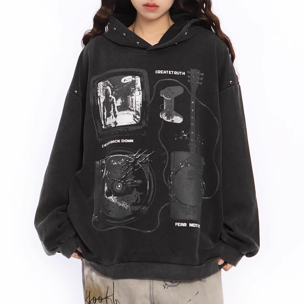 Downtown Girl Aesthetic Oversized Hoodie – KawaiiMoriStore