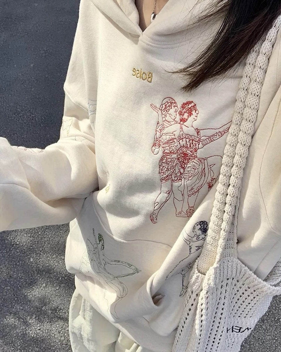 Greek-Roman Art Embroidery Aesthetic Hoodie – KawaiiMoriStore