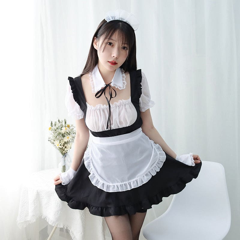 Sexy Ruffle Maid Dress Nightdress Lingerie Set – KawaiiMoriStore