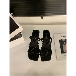 Square-Toe Low Heel Strappy Sandals – KawaiiMoriStore