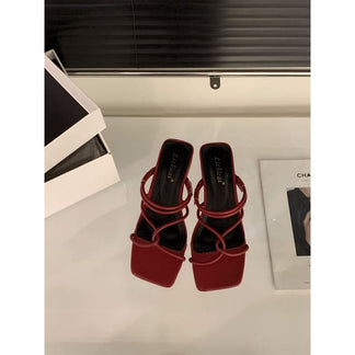 Square-Toe Low Heel Strappy Sandals – KawaiiMoriStore
