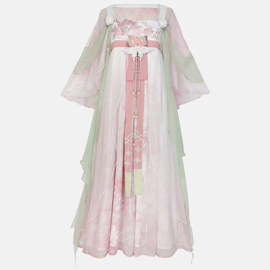 Sweet Floral Decor Mesh Dress Hanfu Costume – KawaiiMoriStore