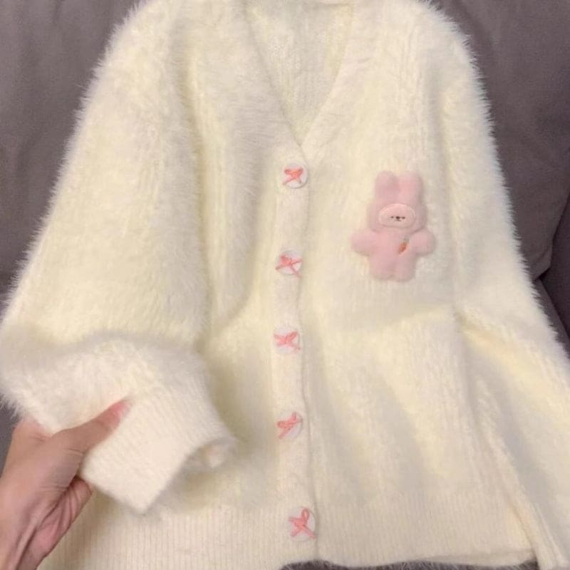 Sweet Soft White Knitted Fuzzy Cardigan – KawaiiMoriStore