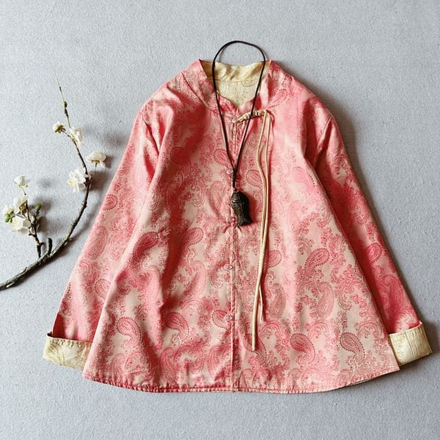 Traditional Chinese Stand Collar Paisley Jacquard Frog – KawaiiMoriStore