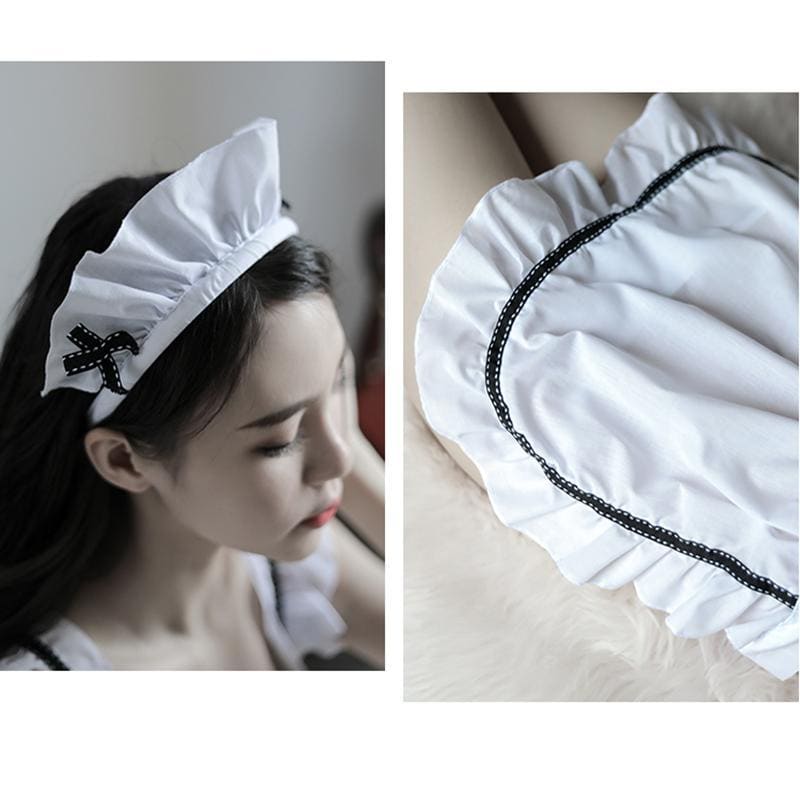 White Maid Ruffle Bow Stockings Lingerie – KawaiiMoriStore