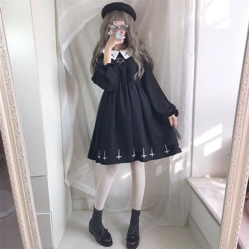 Goth Cross Hexagram For Cute Gril Mesh Dress MK15556 – KawaiiMoriStore