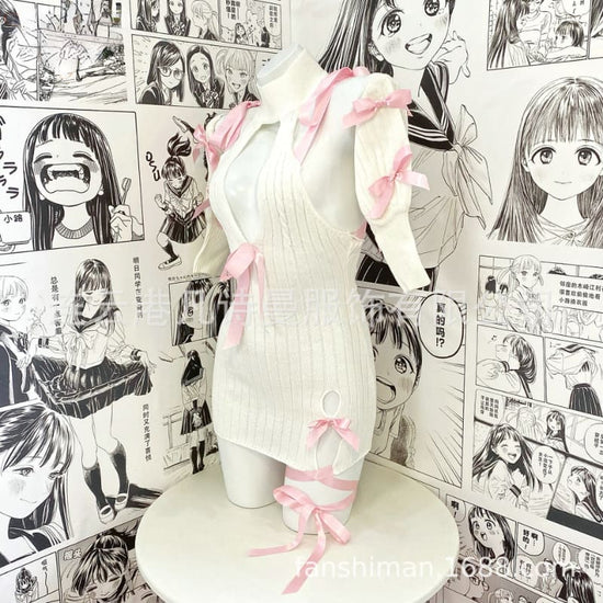 Pastel Pink Ribbon Virgin Killer Sweater Dress MK16925 – KawaiiMoriStore