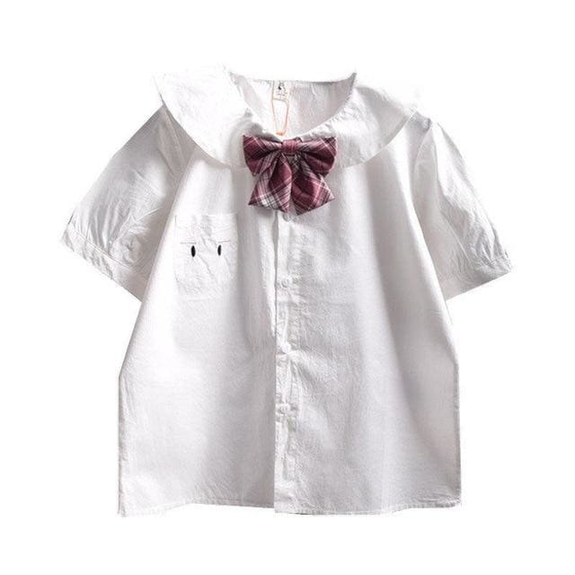 White Bunny Ears Collar Kawaii Shirt With Bow – KawaiiMoriStore